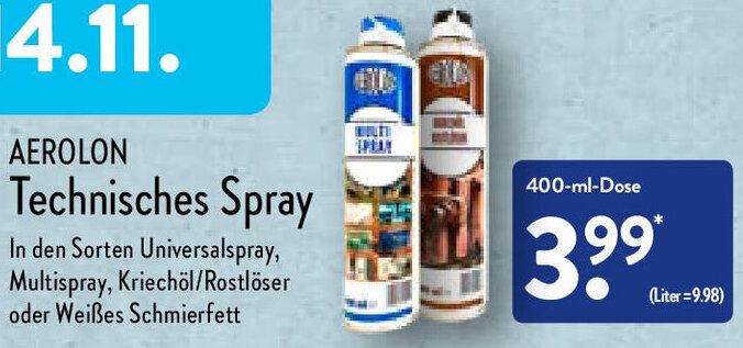 Aerolon Technisches Spray 400 ml Dose Angebot bei Aldi Nord