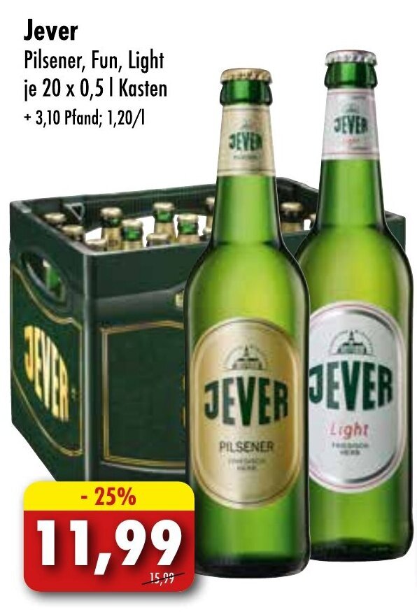 Jever Pilsener, Fun oder Light 20x0,5 L Kasten Angebot bei Lösch Depot