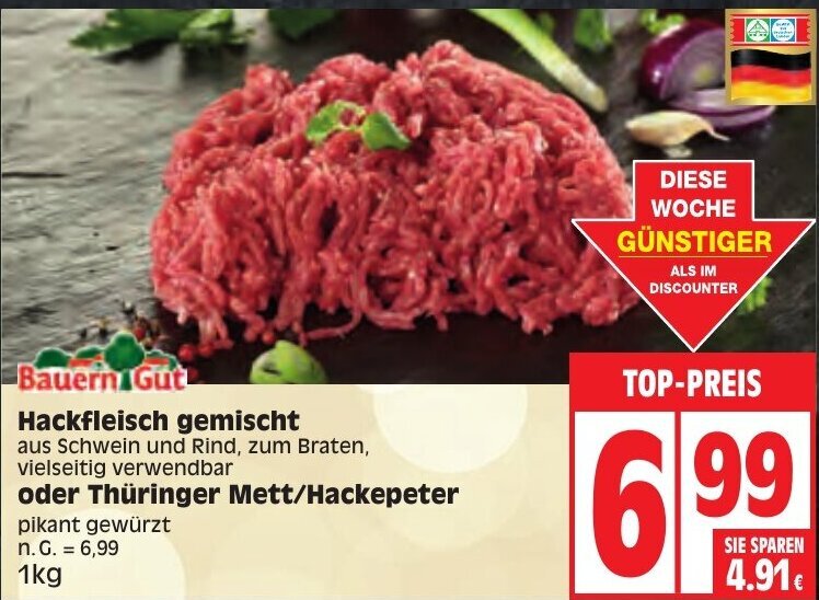 Bauern Gut Hackfleisch gemischt oder Thüringer Mett/Hackepeter 1kg ...
