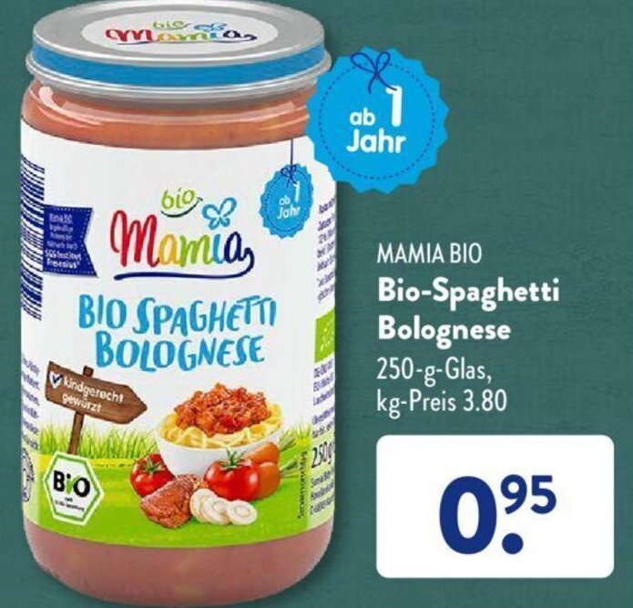 Mamia Bio Bio-Spaghetti Bolognese 250 g Glas Angebot bei Aldi Süd