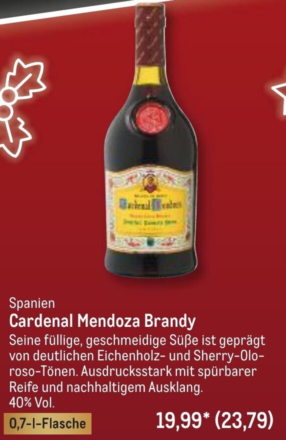 Cardenal Mendoza Brandy 0,7 L Flasche Angebot bei METRO