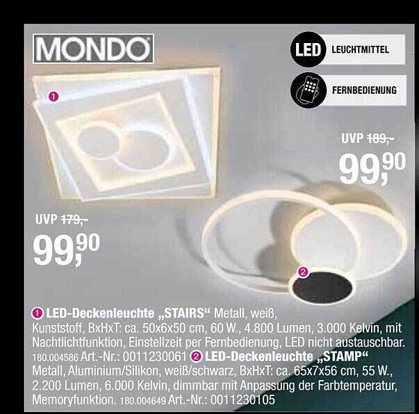 Mondo led-deckenleuchte „stairs oder stamp“ Angebot bei Opti Wohnwelt