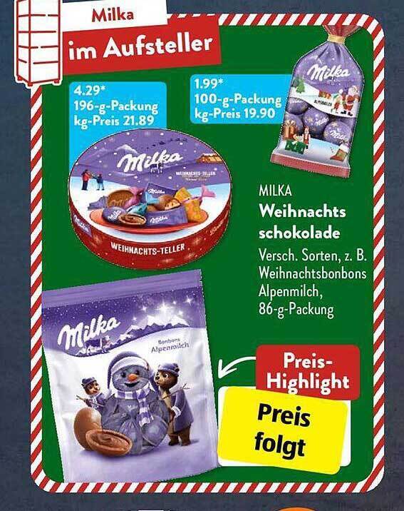 Milka weihnachts schokolade Angebot bei Aldi Süd