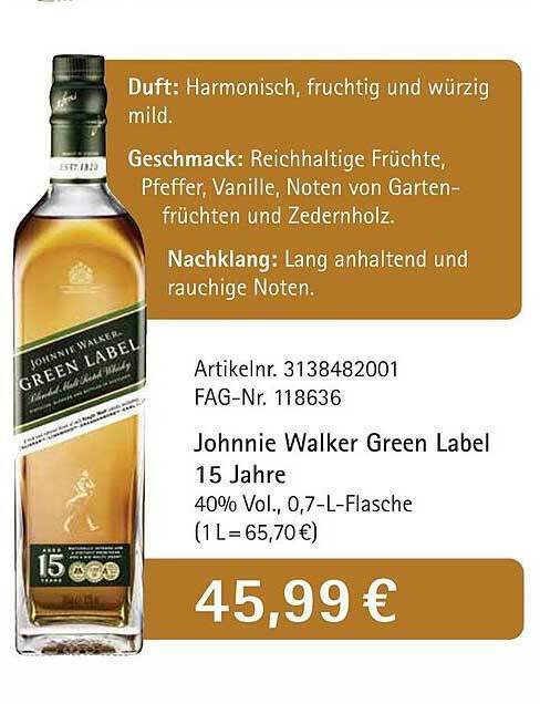 Johnnie walker green label 15 jahre Angebot bei Edeka