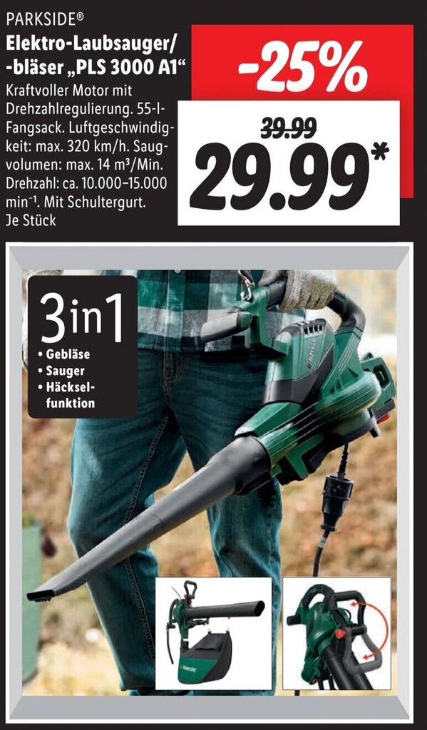 Parkside Elektro Laubsauger/bläser PLS 3000 A1 Angebot bei Lidl