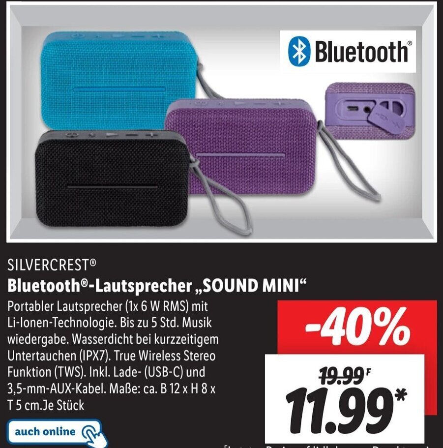 Silvercrest Bluetooth Lautsprecher Sound Mini Angebot bei Lidl