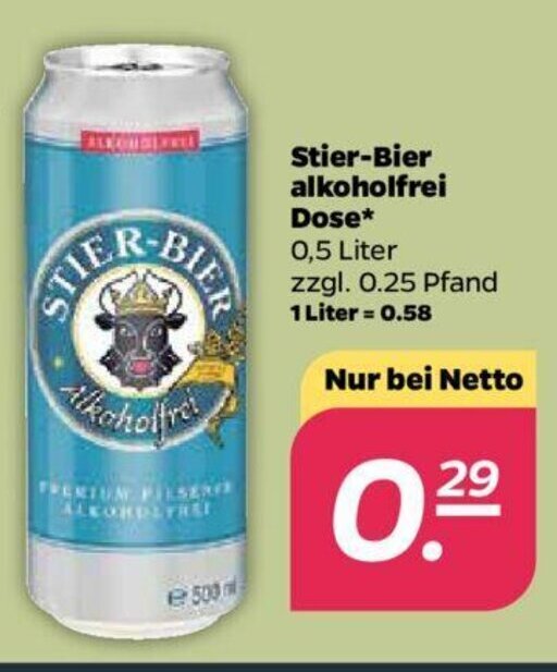 Stier Bier alkoholfrei Dose 0,5L Angebot bei NETTO