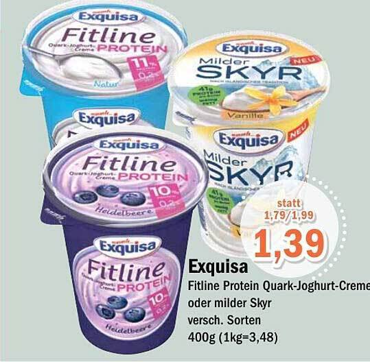 Exquisa fitline protein quark-joghurt-creme oder milder skyr Angebot ...