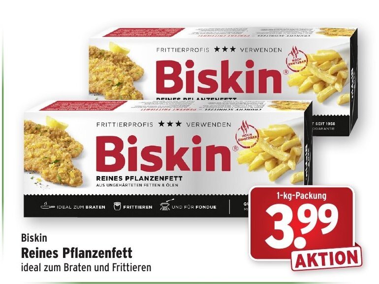 Biskin Reines Pflanzenfett 1kg Angebot bei Wasgau