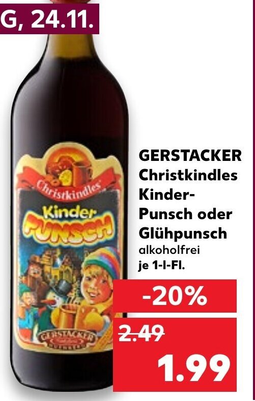 Gerstacker Christkindles Kinder Punsch oder Glühpunsch 1 L-Fl. Angebot ...