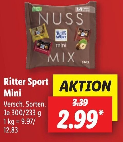 Ritter Sport Mini 300/233 g Angebot bei Lidl