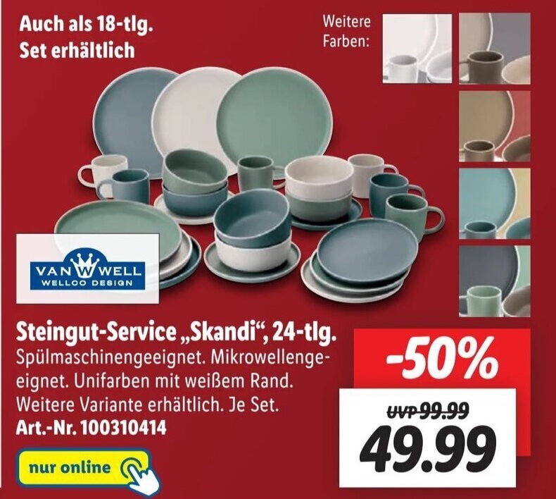 Van Well Steingut-Service ,,Skandi", 24-tlg. Angebot bei Lidl