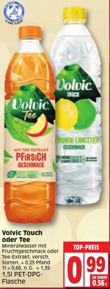 Volvic Touch oder Tee 1,5L PET DPG Flasche Angebot bei Edeka