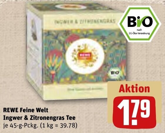 Rewe Feine Welt Ingwer & Zitronengras Tee 45 g Pckg. Angebot bei REWE