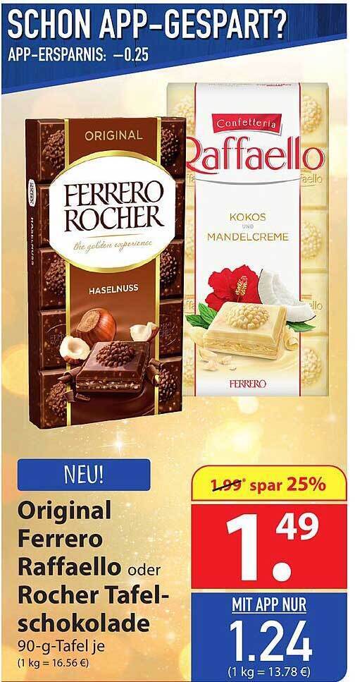 Original ferrero raffaello oder rocher tafel schokolade Angebot bei ...