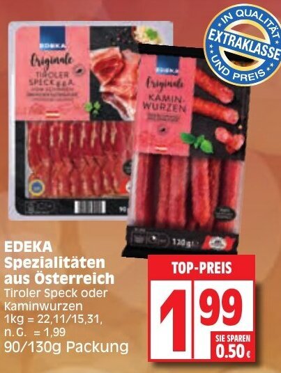 Edeka Spezialitäten aus Österreich 90/130g Packung Angebot bei Edeka