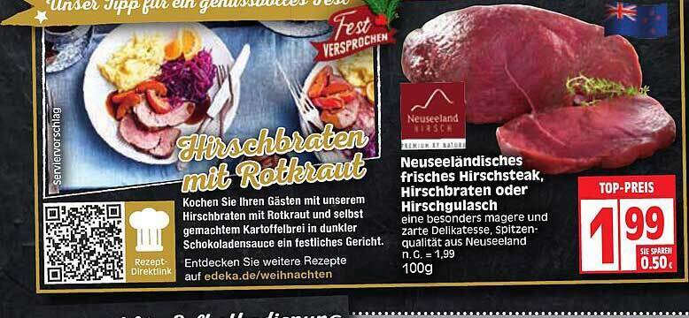 Neuseeländisches frisches hirschsteak, hirschbraten oder hirschgulasch ...