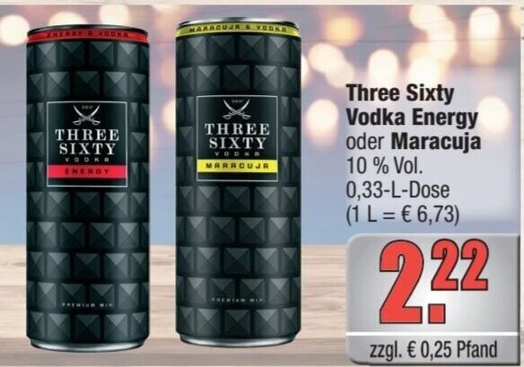 Three Sixty Vodka Energy oder Maracuja 0,33 l Dose Angebot bei alldrink