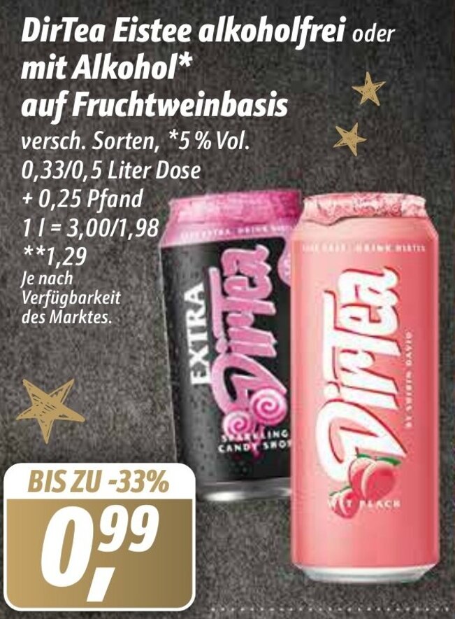 DirTea Eistee alkoholfrei oder mit Alkohol auf Fruchtweinbasis 0,33/0,5 ...