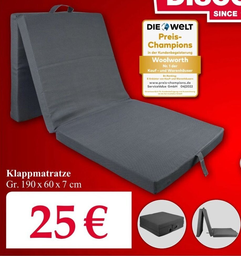 Klappmatratze Gr. 190 x 60 x 7 cm Angebot bei Woolworth