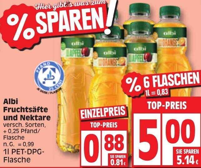 Albi Fruchtsäfte und Nektare 1L PET DPG Flasche Angebot bei Edeka