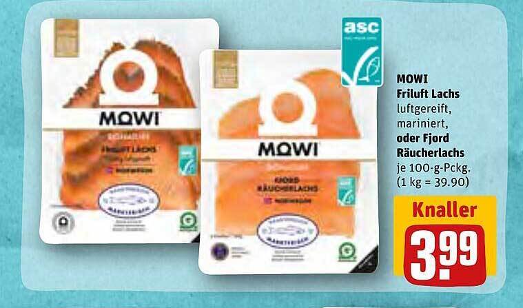 Mowi friluft lachs oder fjord räucherlachs Angebot bei REWE Kaufpark