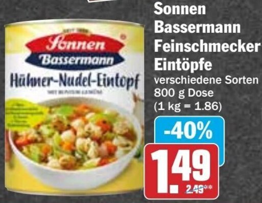 Sonnen Bassermann Feinschmecker Eintöpfe 800 g Dose Angebot bei HIT Ullrich