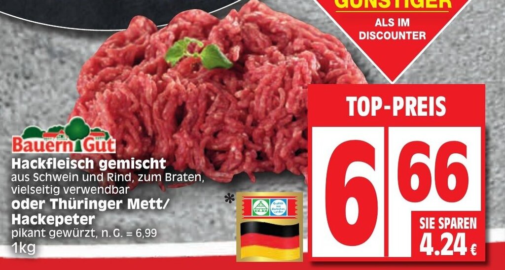 Bauern Gut Hackfleisch gemischt oder Thüringer Mett/Hackepeter 1 kg ...