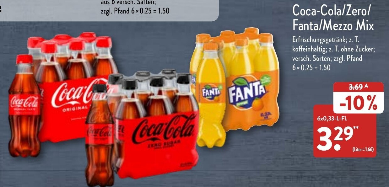 Coca-Cola/Zero/Fanta/Mezzo Mix 6x0,33 L-Fl. Angebot bei Aldi Nord