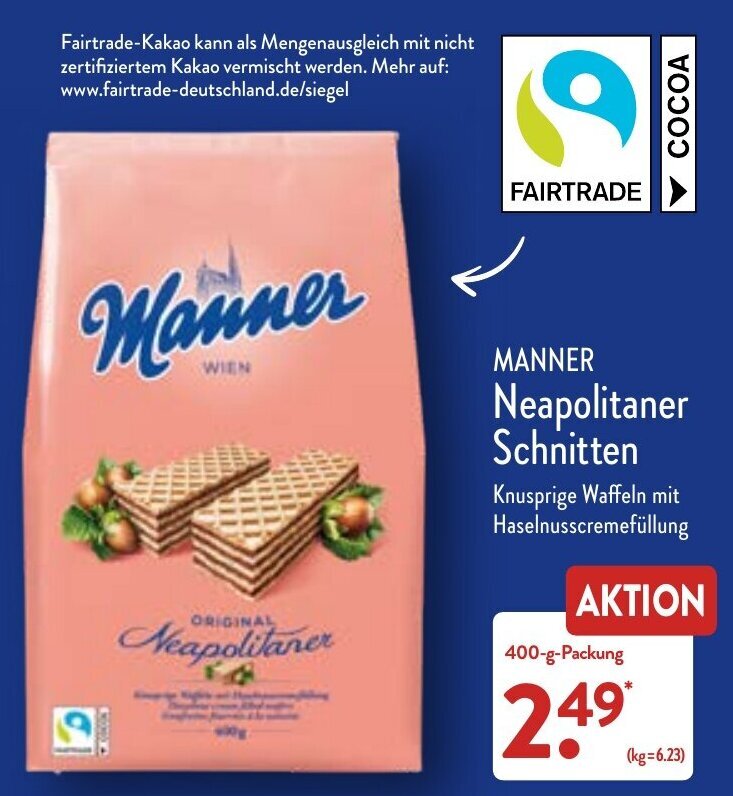 Manner Neapolitaner Schnitten 400 g Packung Angebot bei Aldi Nord