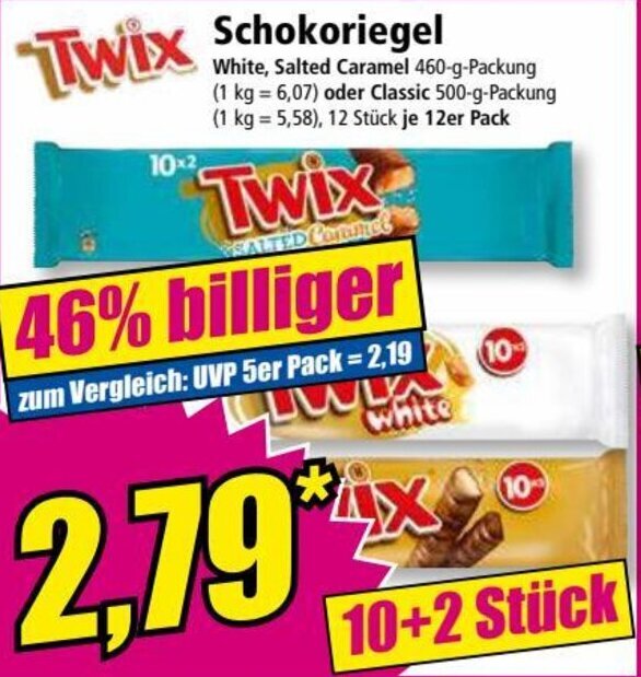 Twix Schokoriegel 460/500 g Packung Angebot bei Norma