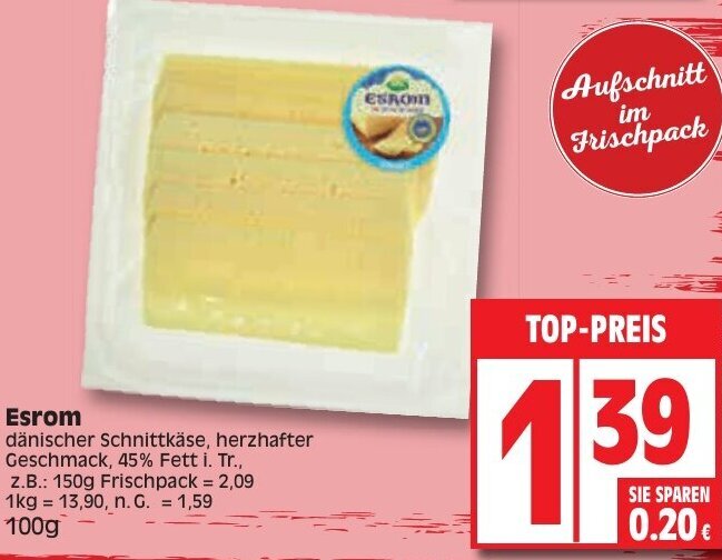 Esrom Dänischer Schnittkäse 100g Angebot bei Edeka