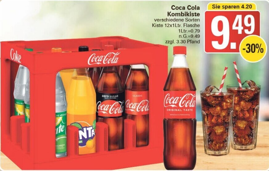 Coca Cola Kombikiste Kiste 12x1Ltr. Flasche Angebot bei WEZ