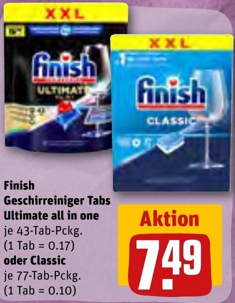 Finish Geschirreiniger Tabs Ultimate All in One 43 Tab oder Classic 77 ...