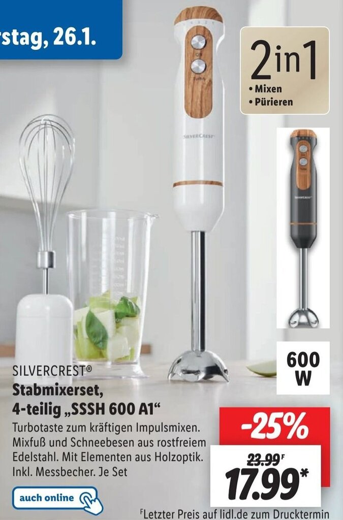 Silvercrest Stabmixerset, 4-teilig SSSH 600 A1 Angebot bei Lidl
