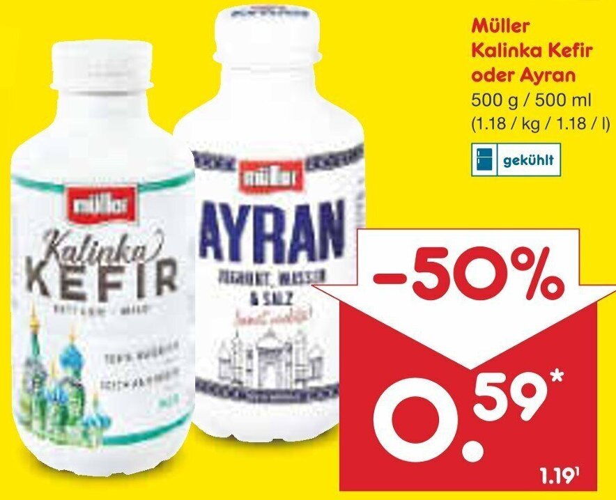 Müller Kalinka Kefir oder Ayran 500 g/500 ml Angebot bei Netto Marken ...