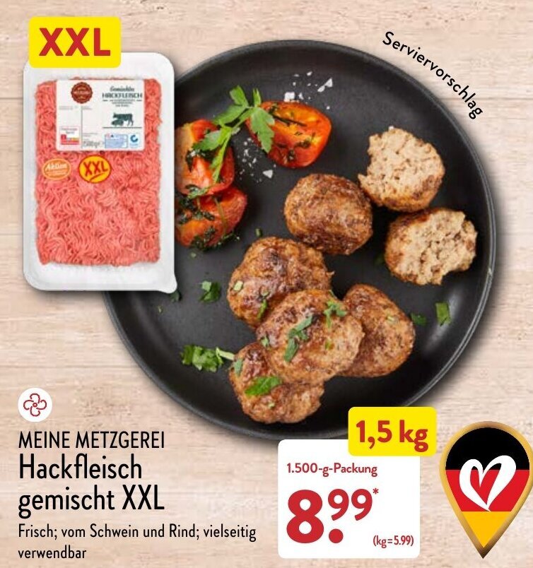 Meine Metzgerei Hackfleisch gemischt XXL 1500 g Packung Angebot bei ...