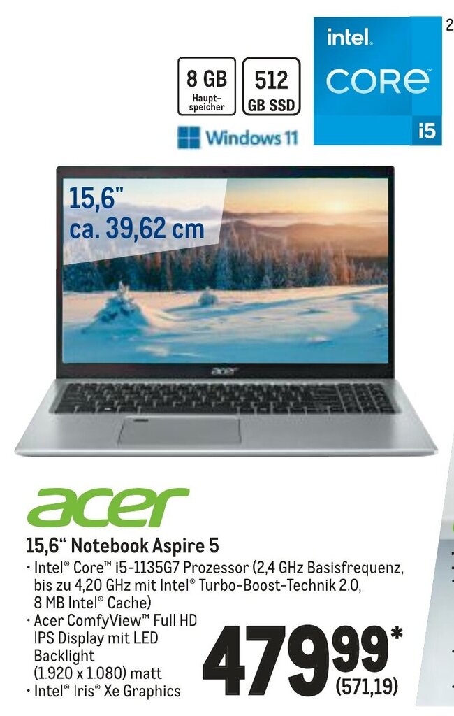 Acer 15,6" Notebook Aspire 5 Angebot bei METRO