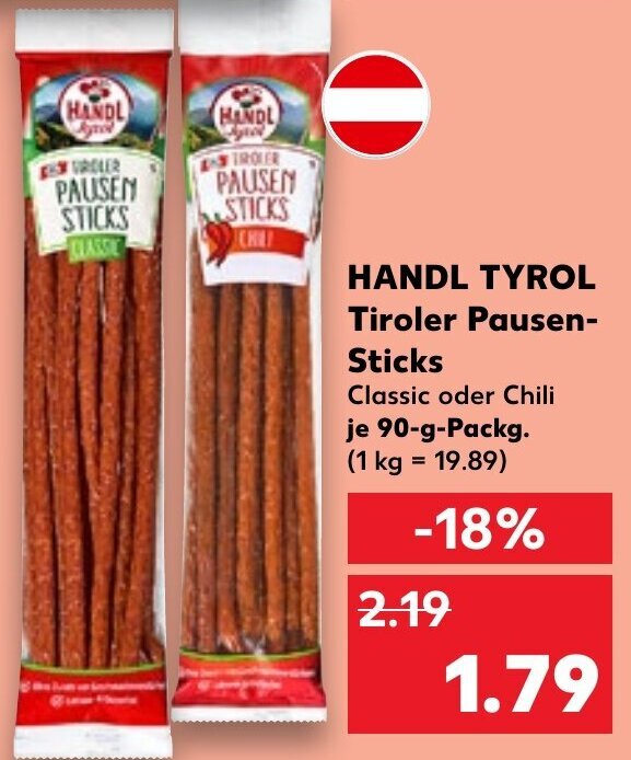 Handl Tyrol Tiroler Pausen Sticks 90 g Packg. Angebot bei Kaufland