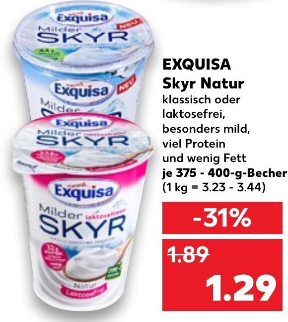 Exquisa Skyr Natur 375-400 g Becher Angebot bei Kaufland