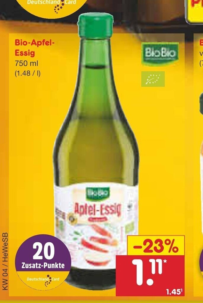 BioBio Bio-Apfel-Essig 750ml Angebot bei Netto Marken-Discount