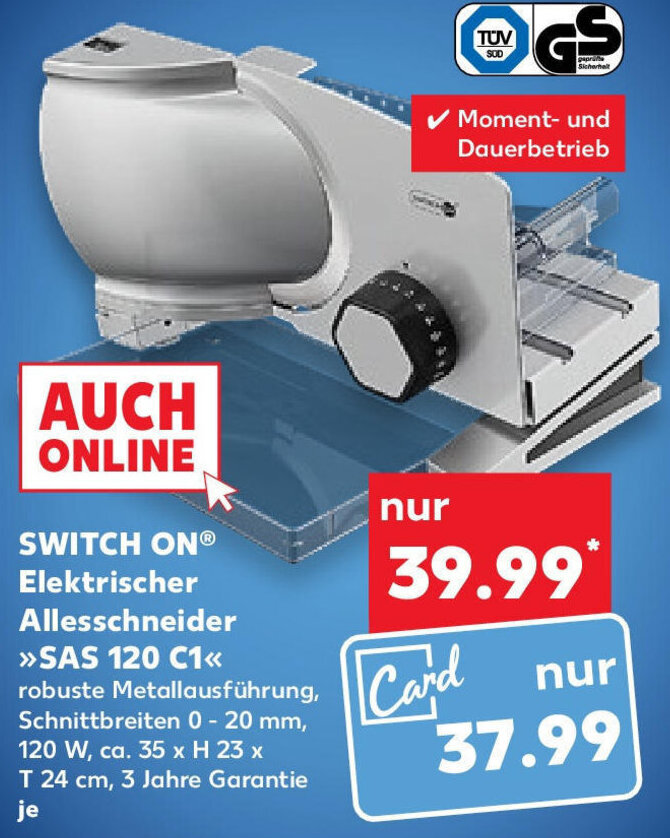 Switch On Elektrischer Allesschneider SAS 120 C1 Angebot bei Kaufland