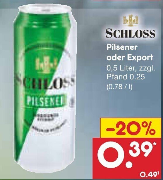 Schloss Pilsener o. Export 500ml Angebot bei Netto Marken-Discount