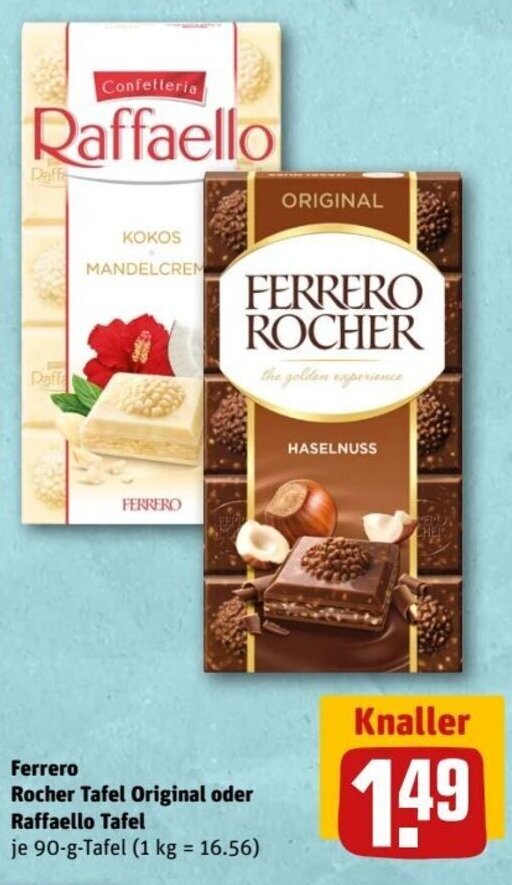 Ferrero Rocher Tafel Original oder Raffaello Tafel 90 g Angebot bei ...