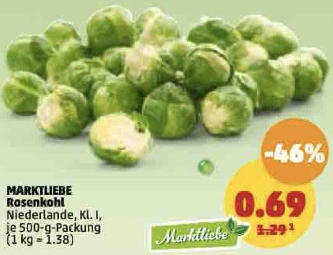 Marktliebe Rosenkohl 500 g Packung Angebot bei PENNY