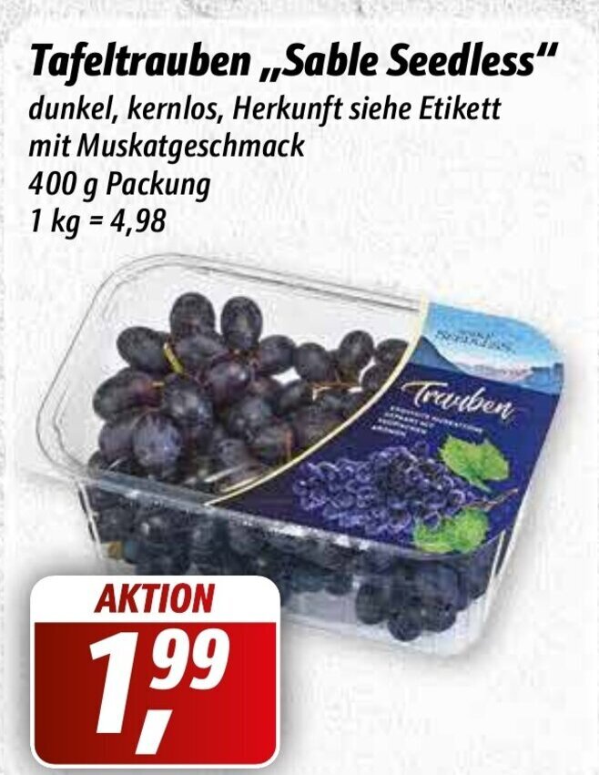 Tafeltrauben Sable Seedless 400g Angebot bei Simmel