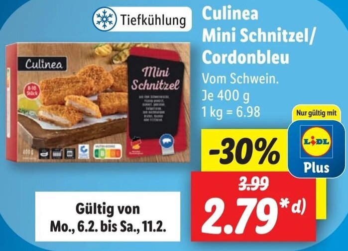 Culinea Mini Schnitzel/Cordonbleu 400 g Angebot bei Lidl