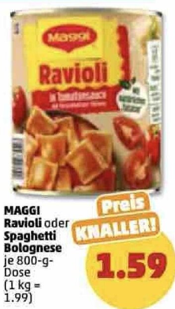 Maggi Ravioli oder Spaghetti Bolognese 800 g Dose Angebot bei PENNY