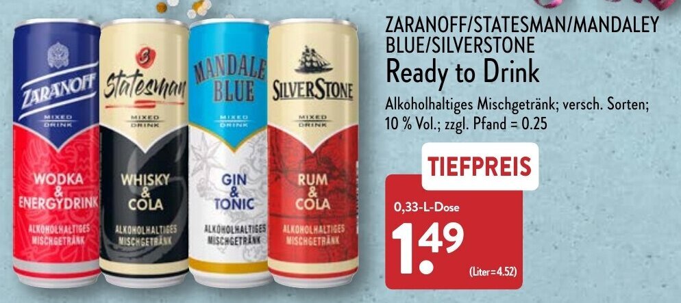 Zaranoff/Statesman/Mandaley Blue/Silverstone Ready to Drink 0,33 L Dose ...