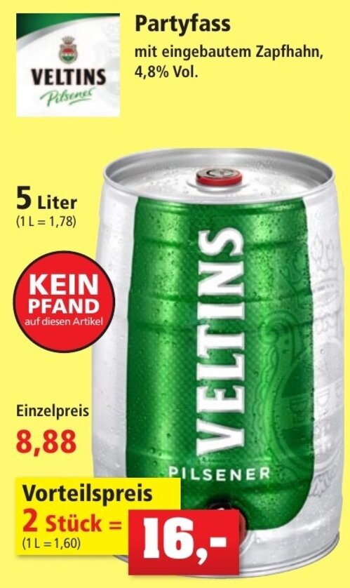 Veltins Pilsener Partyfass 5 Liter Angebot bei Thomas Philipps